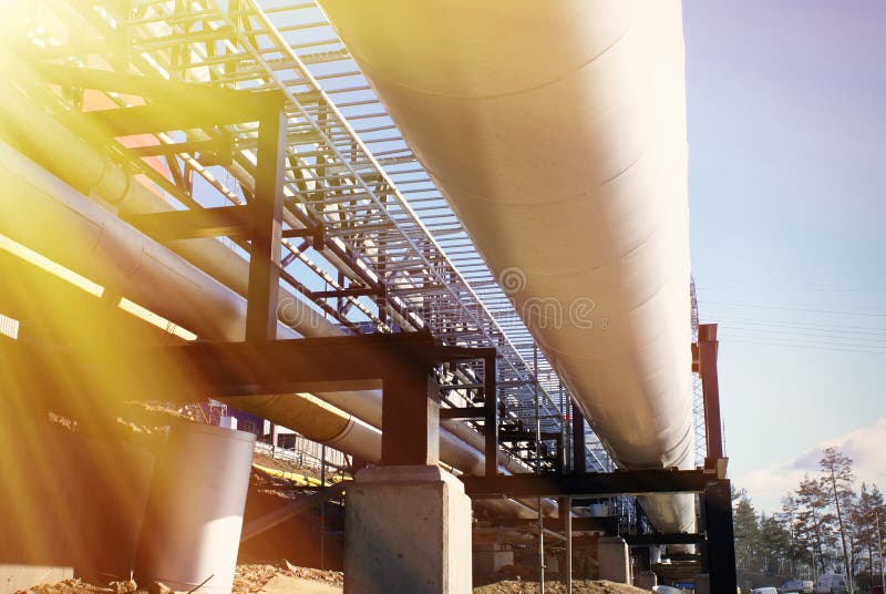 Industrial Pipelines on Pipe-bridge Against Blue Sky Stock Image ...