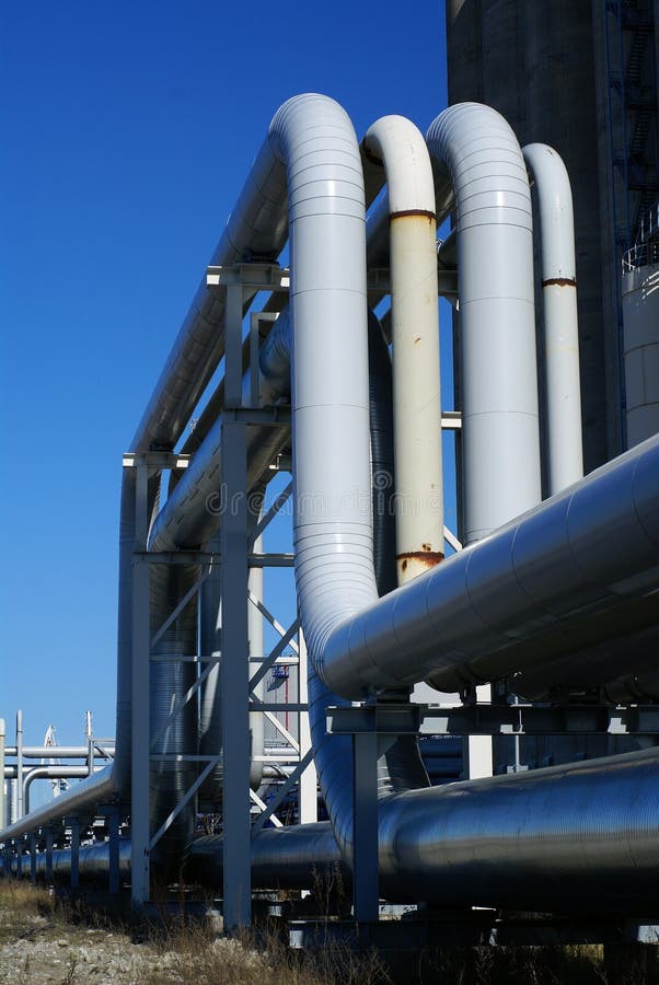 Industrial Pipelines on Pipe-bridge and Blue Sky Stock Image - Image of ...