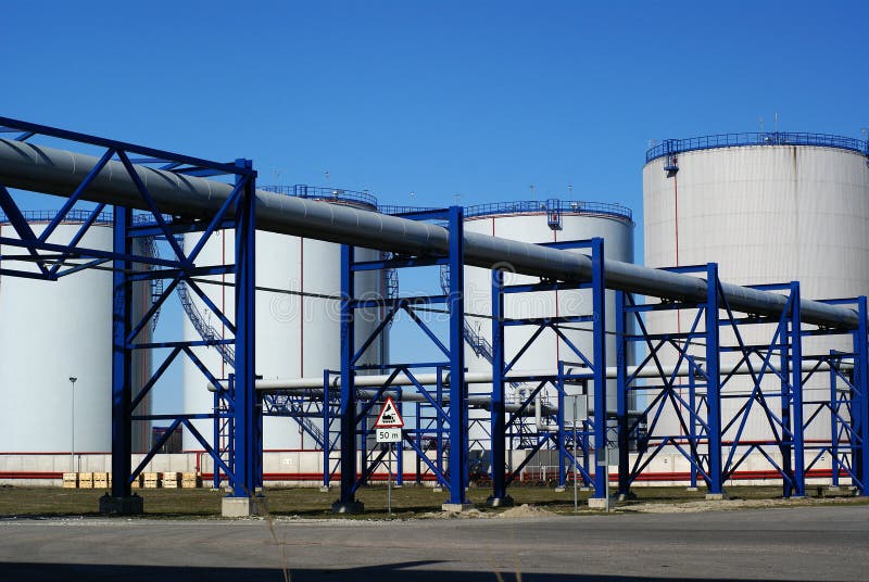 Industrial Pipelines and Storage Tanks Stock Image - Image of piping ...