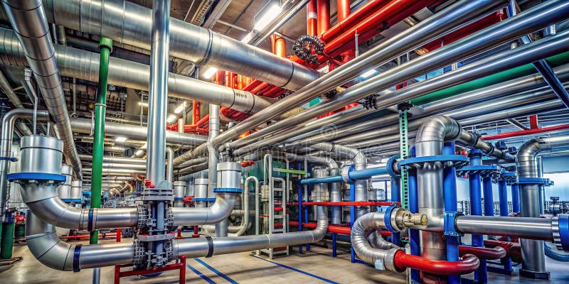 Industrial Pipes Building Piping Systems an Array of Different Pipes ...