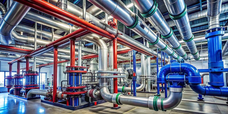 Industrial Pipes Building Piping Systems an Array of Different Pipes ...