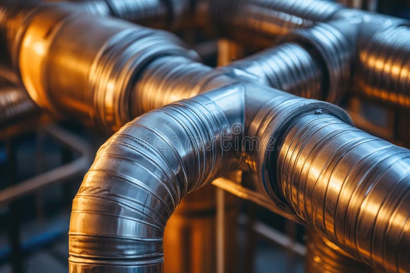 Industrial Pipes Connecting in Complex Network of Metal Tubes Stock ...