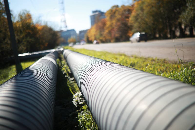 Industrial Pipes on Street Construction Stock Photo - Image of industry ...
