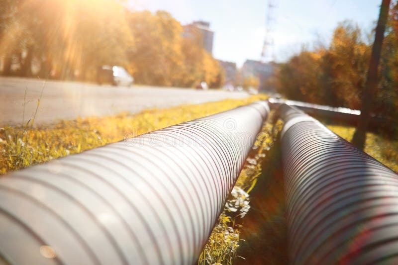 Industrial Pipes on Street Construction Stock Image - Image of nature ...