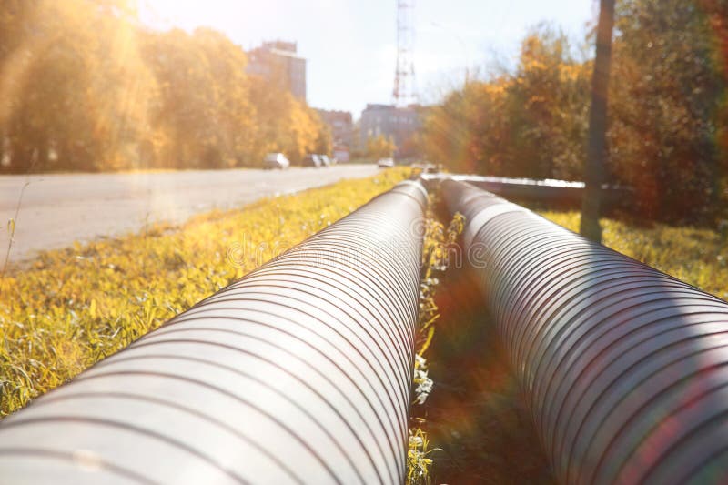Industrial Pipes on Street Construction Stock Image - Image of ...