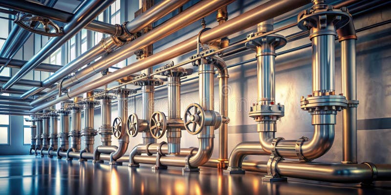 Industrial Piping System a Network of Metallic Tubes and Valves in a ...
