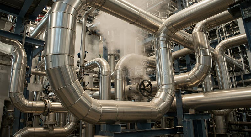 Industrial Piping System with Steam and Metallic Pipes Stock ...