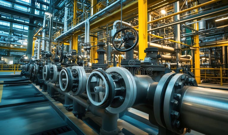 Industrial Piping System with Valves and Controls in a Modern Facility ...
