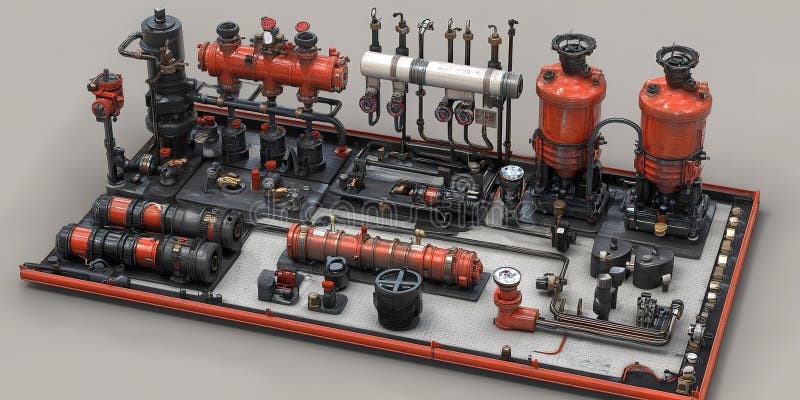 Industrial Piping and Valve Assembly Displayed on a Workshop Table in a ...