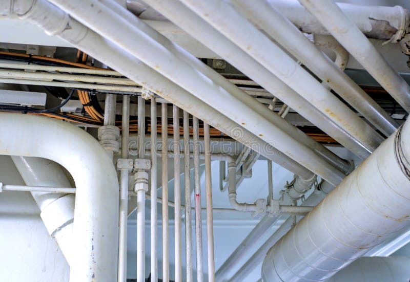 Industrial Piping and Valves. Modern Ship Interior Stock Photo - Image ...