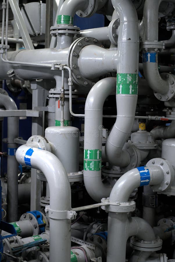 Industrial Piping and Valves. Modern Ship Interior Stock Image - Image ...