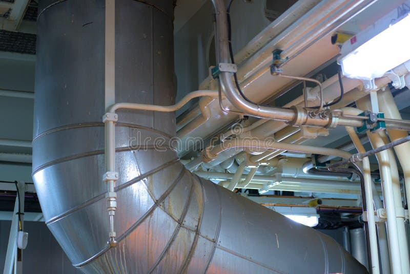 Industrial Piping and Valves. Modern Ship Interior Stock Image - Image ...