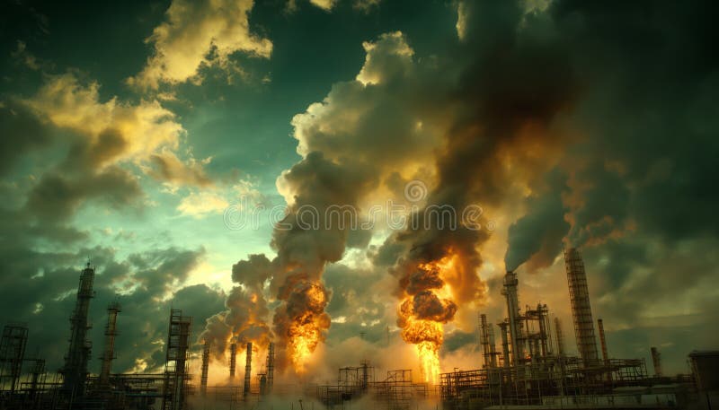 Industrial Plant with Dramatic Fiery Explosion Stock Photo - Image of ...