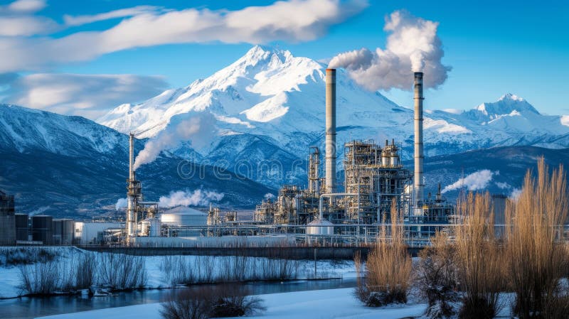 Industrial Plant Emissions Against Mountain Backdrop Symbolizing Ccus ... Industrial Plant Emissions Against Mountain Backdrop Symbolizing Ccus ...