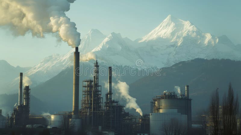 Industrial Plant Emissions Juxtaposed with Mountains, Highlighting Ccus ... Industrial Plant Emissions Juxtaposed with Mountains, Highlighting Ccus ...