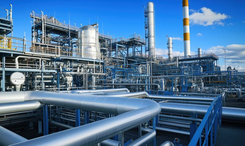 Industrial Plant Infrastructure with Pipelines, Storage Tanks, and ...