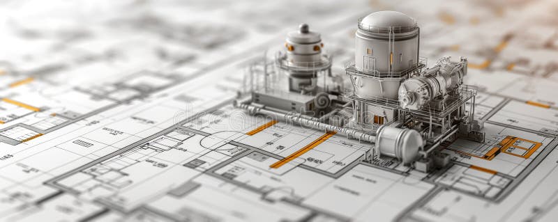 Industrial Plant Model on Architecture Blueprint Stock Image - Image of ...