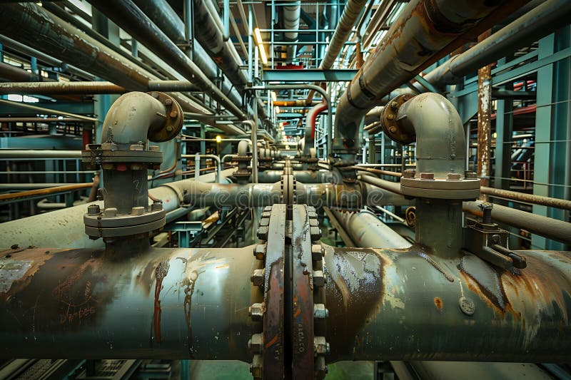 Industrial Plant Pipes, Complex Network, Rusty, Aged, Metal, Flanges ...