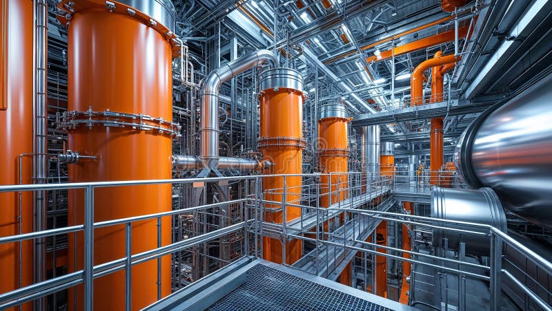 Industrial Plant Pipes and Tanks Connecting in Complex System Stock ...