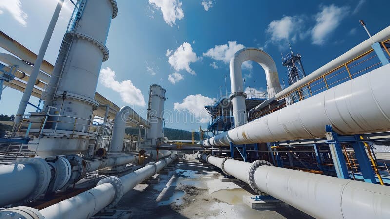 Industrial Plant S Extensive Pipe Network and Tower Structures Under a ...