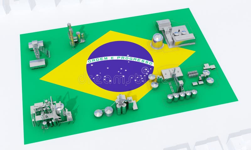 Industrial Plants on Flag Brazil Stock Illustration - Illustration of ...