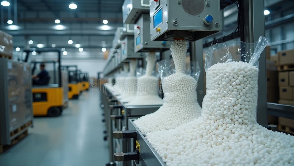 Industrial Plastic Pellet Packaging Process in Motion for Shipping ...