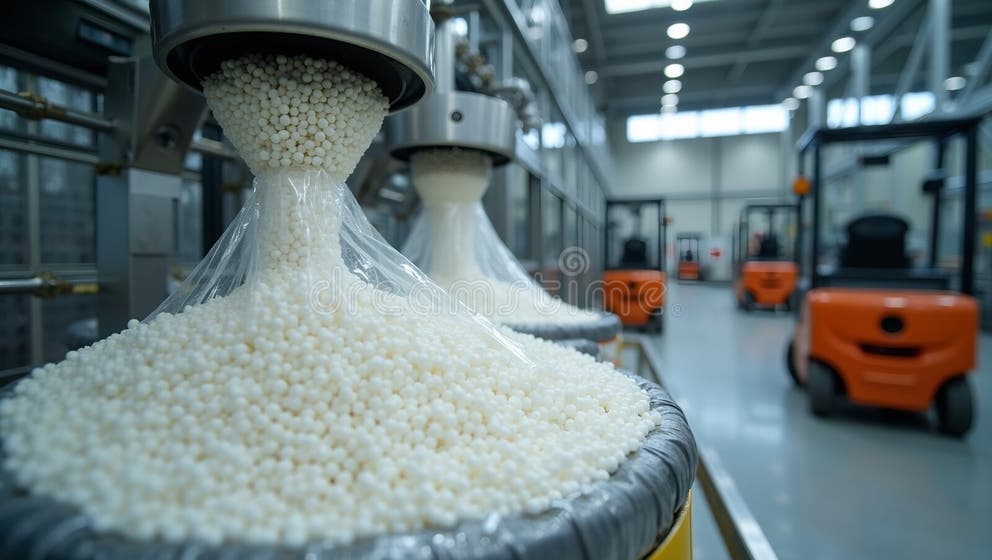 Industrial Plastic Pellet Packaging Process in Motion for Shipping ...
