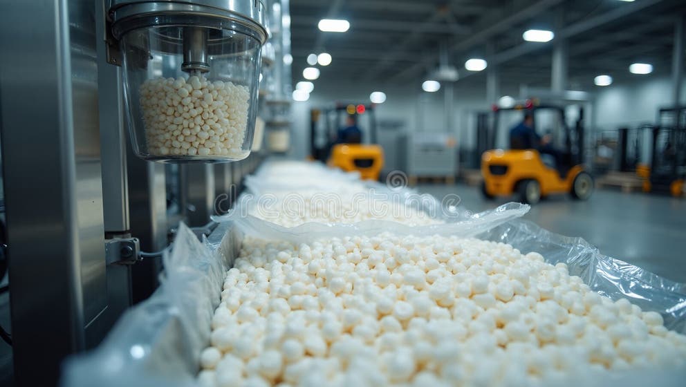 Industrial Plastic Pellet Packaging Process in Motion for Shipping ...