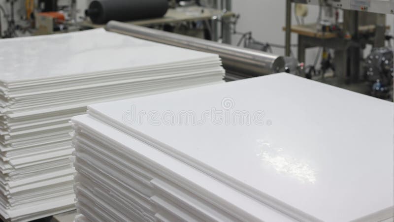 Industrial Plastic Sheets Neatly Stacked on Factory Floor with Rolls ...