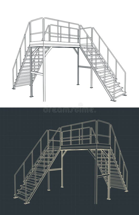 Industrial Platform and Stairs Blueprints Stock Vector - Illustration ...
