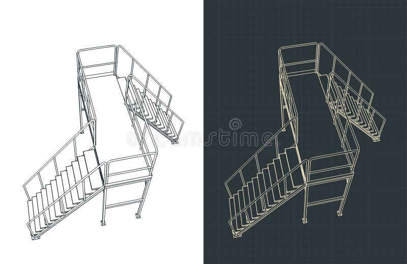 Industrial Platform and Stairs Drawings Stock Vector - Illustration of ...