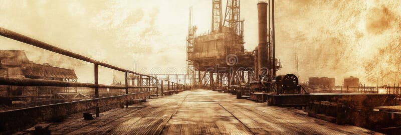 Industrial Platform at Sunset Showcasing Heavy Machinery and Structures ...