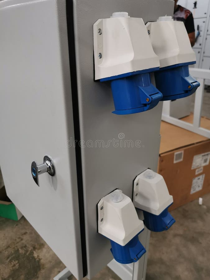 Industrial Plug and Socket Mount on Electrical Cabinet. Stock Image ...