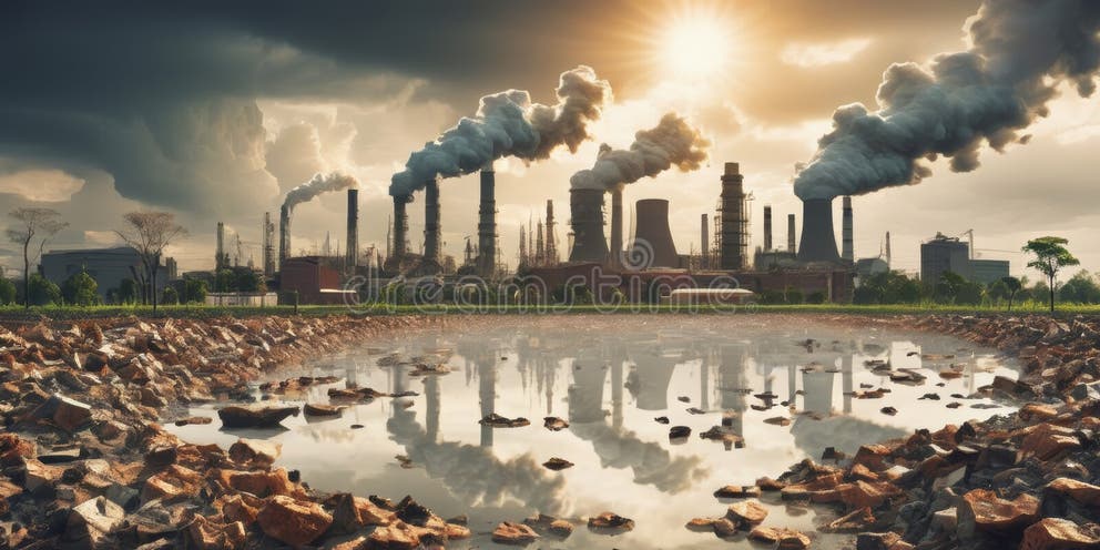 Industrial Pollution Clouds the Sky Stock Illustration - Illustration ...