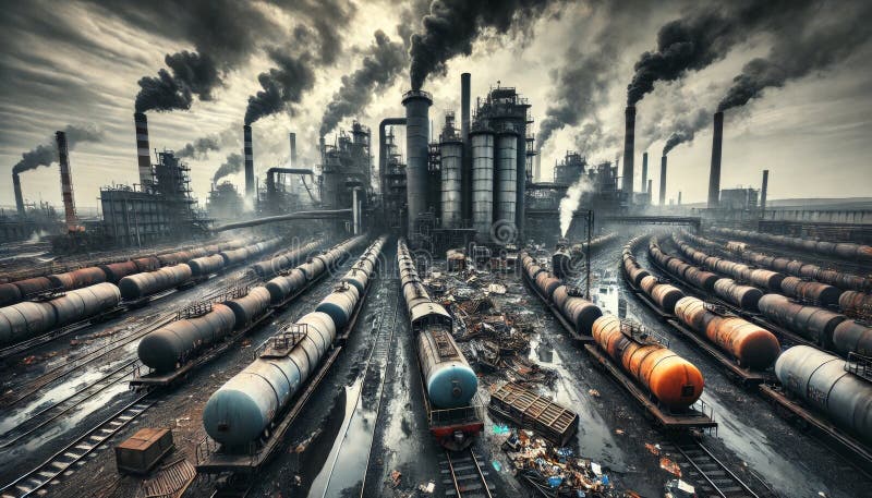 Industrial Pollution and Environmental Impact Scene with Smog ...