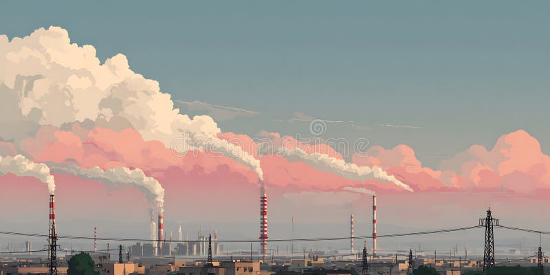 Industrial Pollution Pink Sky Environmental Impact Stock Illustration ...