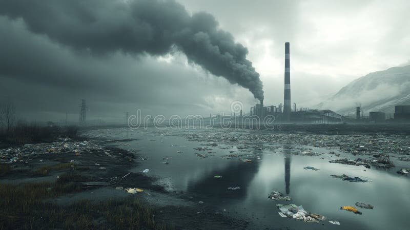 Industrial Pollution and a River Choked with Trash Stock Photo - Image ...