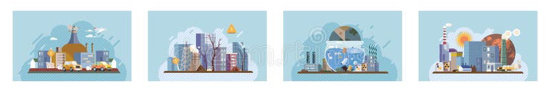 Industrial Pollution. Vector. Smokes with Smog are Warning Signs ...