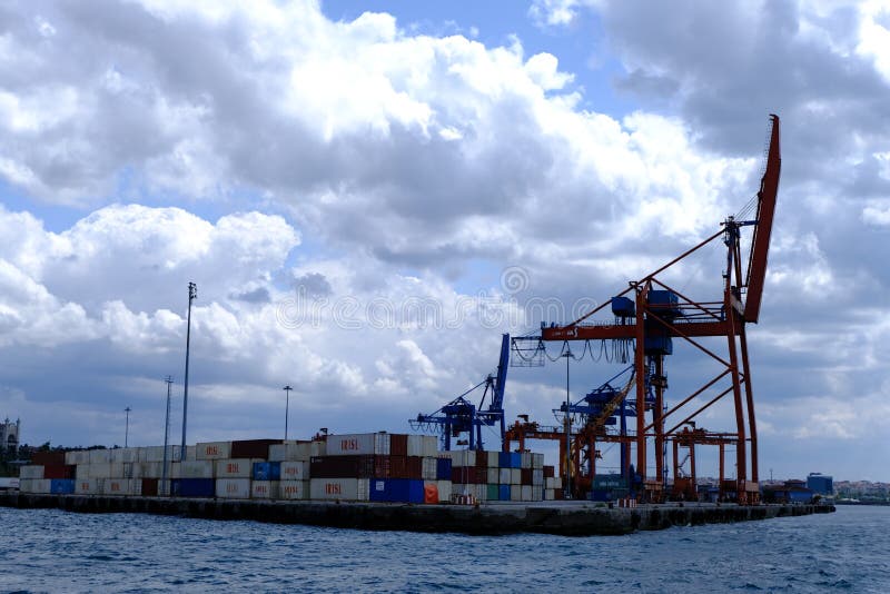 Industrial Port with Containers in the Cargo. Container, Brown ...