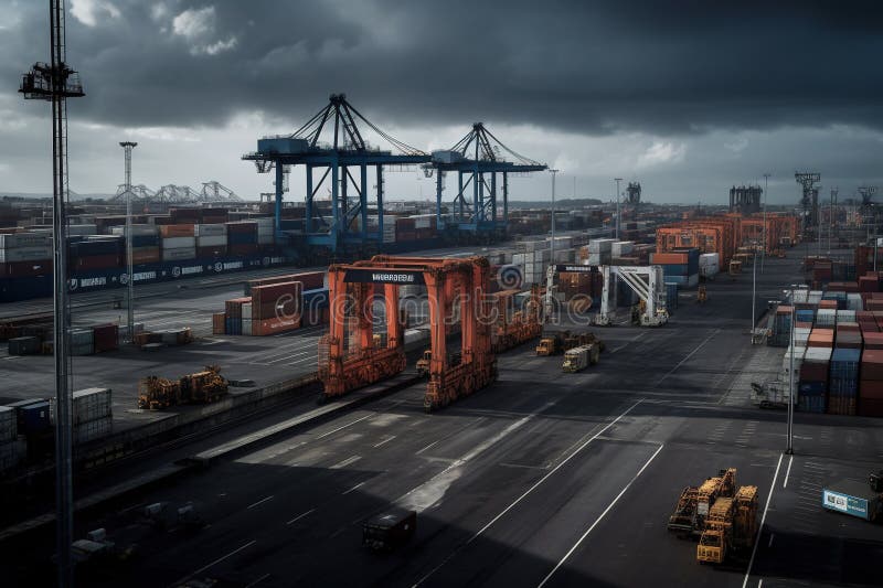 Industrial Port with Containers and Cranes. Generative AI Stock ...