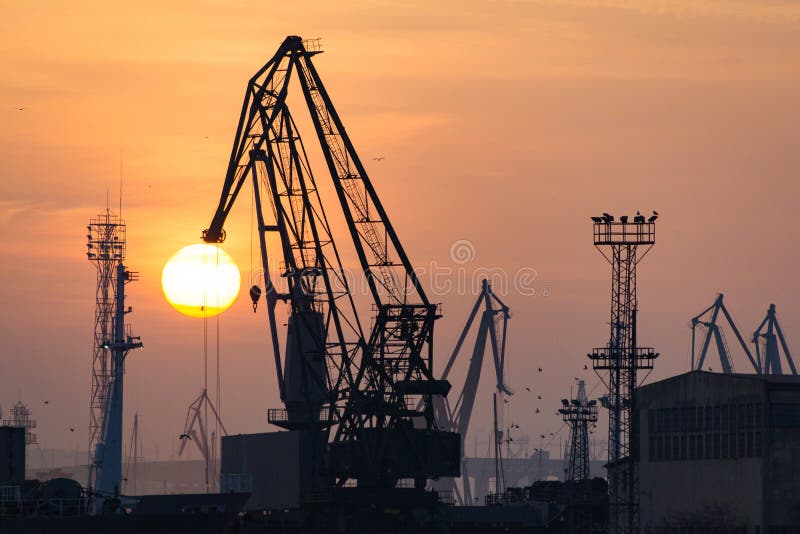 Industrial Port Dockyard with Sunset Stock Photo - Image of trade, load ...