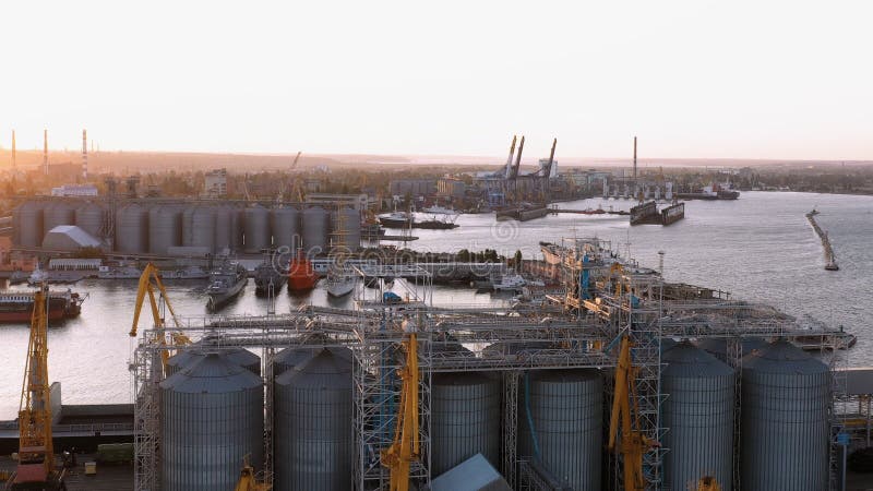 Industrial Port with Elevators and Ships. Editorial Stock Photo - Image ...