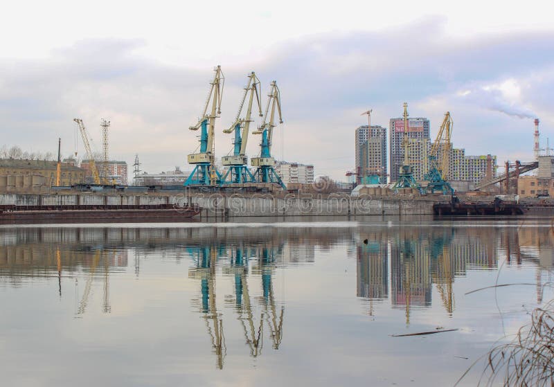 Industrial Port View on River in Mooscow Stock Photo - Image of view ...