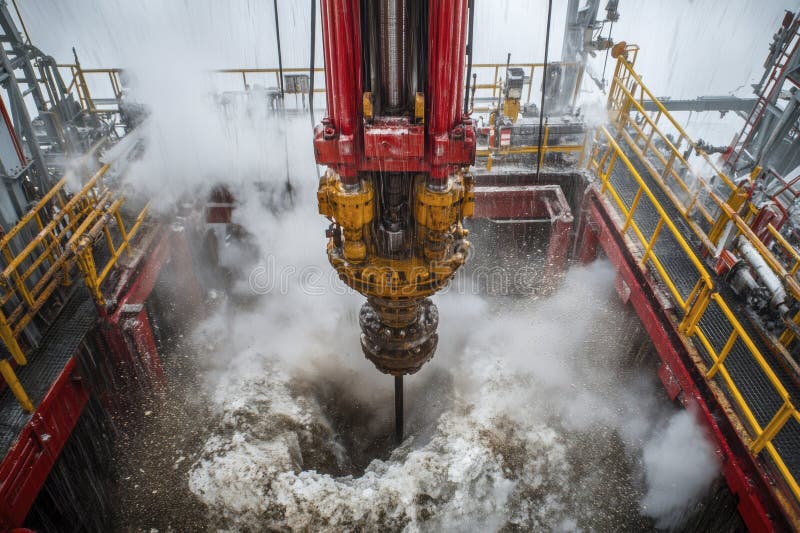 Industrial Power: Close Up of Oil Drill Breaking through Rock Layers ...