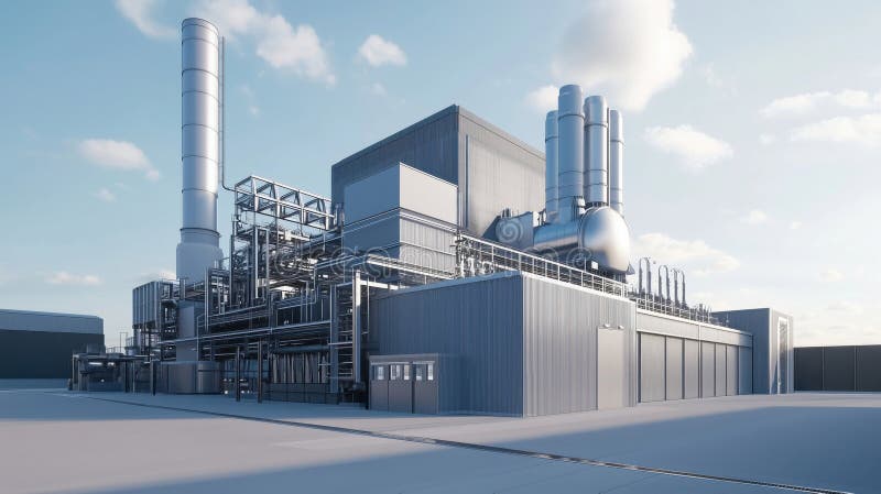 Industrial Power Plant with Complex Piping and Structures, Modern ...