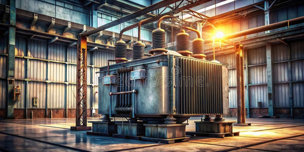 Industrial Power Transformer in a Large Metal Structure. Generative AI ...