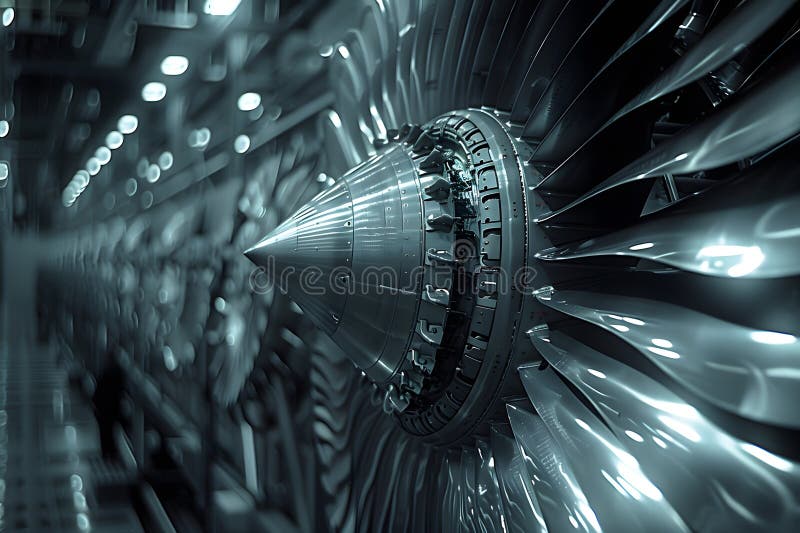 Industrial Precision - Close-Up View of an Advanced Aircraft Jet Engine ...