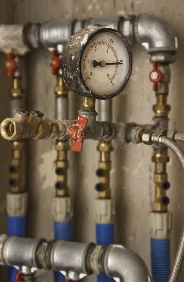 Industrial Pressure Meter and Water Pipes Stock Image - Image of ...
