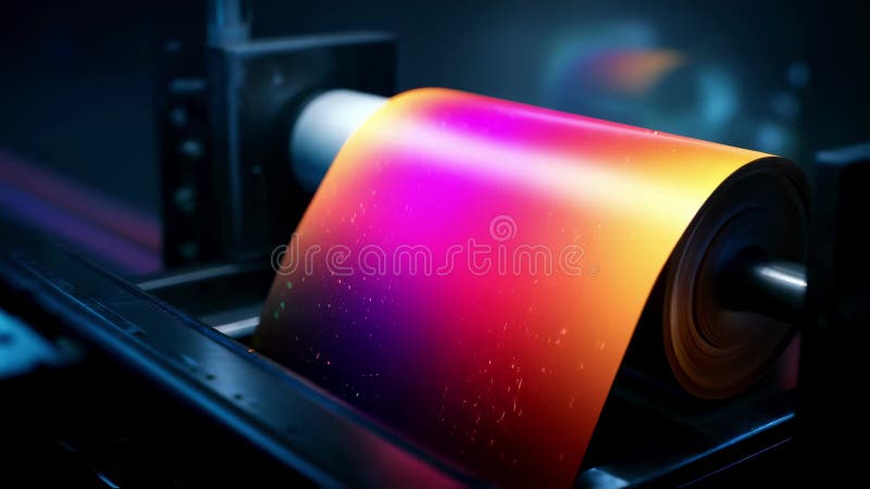 Industrial Printer Creating Holographic Rainbow Material with Glitter ...