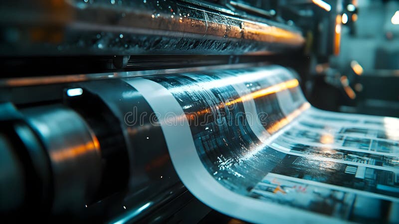 Industrial Printing Press in Action with Rolling Newspaper Print Stock ...